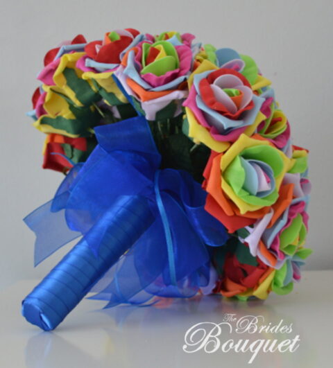 Rainbow Rose Wedding Flowers - Multi Colour Bridal Bouquets