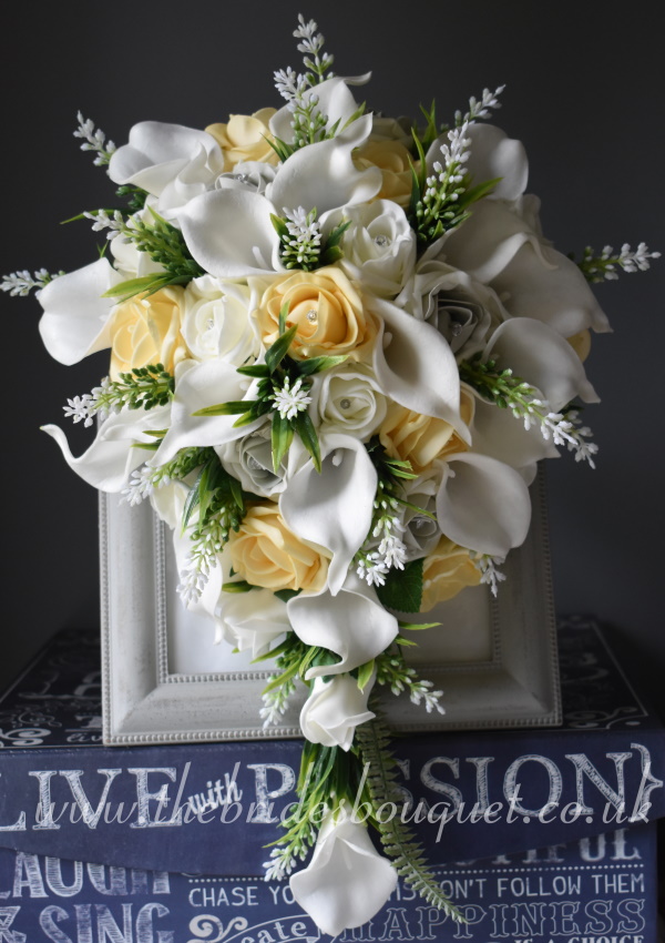 Artificial Wedding Bouquets - Brides Teardrop - Calla, Astilbe, Rose