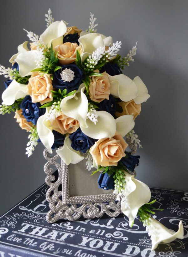 Navy & Gold Wedding Flowers - Artificial Bridal Bouquets - Tear