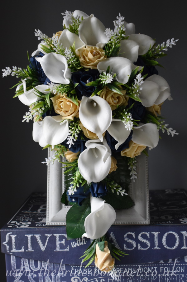 Navy & Gold Wedding Flowers - Artificial Bridal Bouquets - Tear