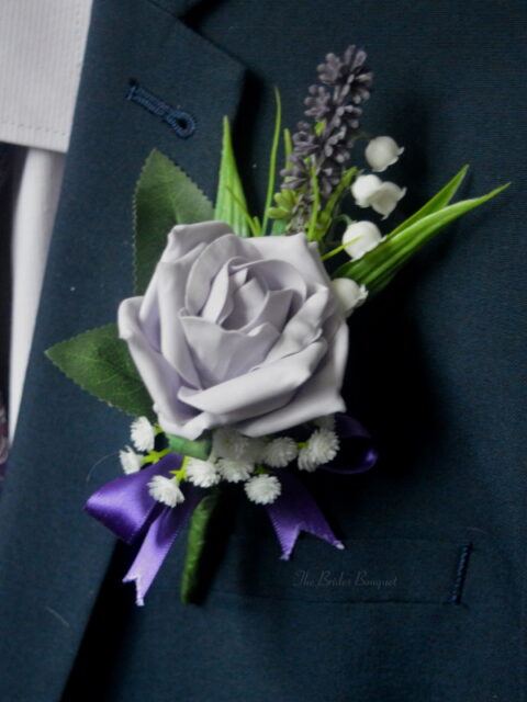 Artificial Wedding Buttonholes - Rose, Lavender & Lily of the Valley