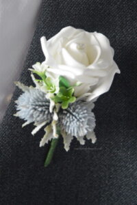 Artificial Rose Buttonhole with Thistle - The Brides Bouquet UK