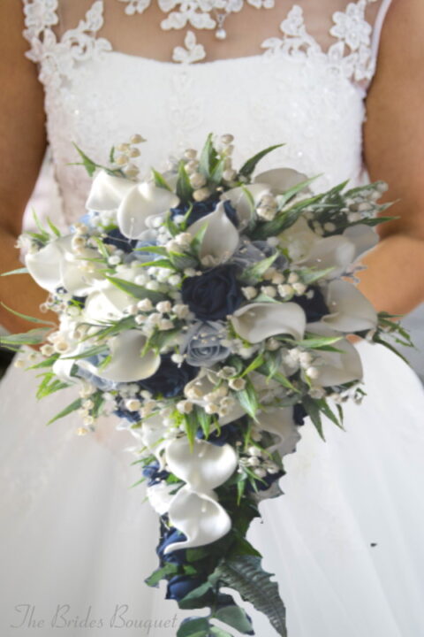 Bridal Bouquet - Teardrop - Faux Calla Lily, Roses, Lily of the Valley