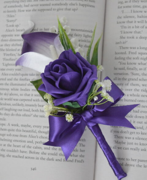 Artificial Buttonholes - Purple Faux Flower Corsages