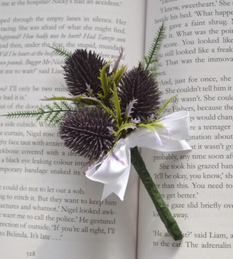 Artificial Thistle Wedding Buttonhole - Purple Scottish Thistles