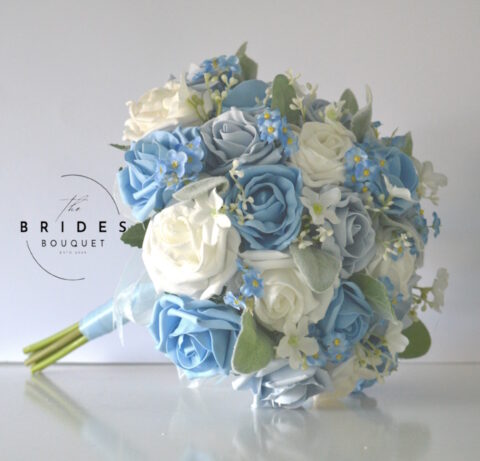Artificial Wedding Bouquet – Roses with Forget Me Nots