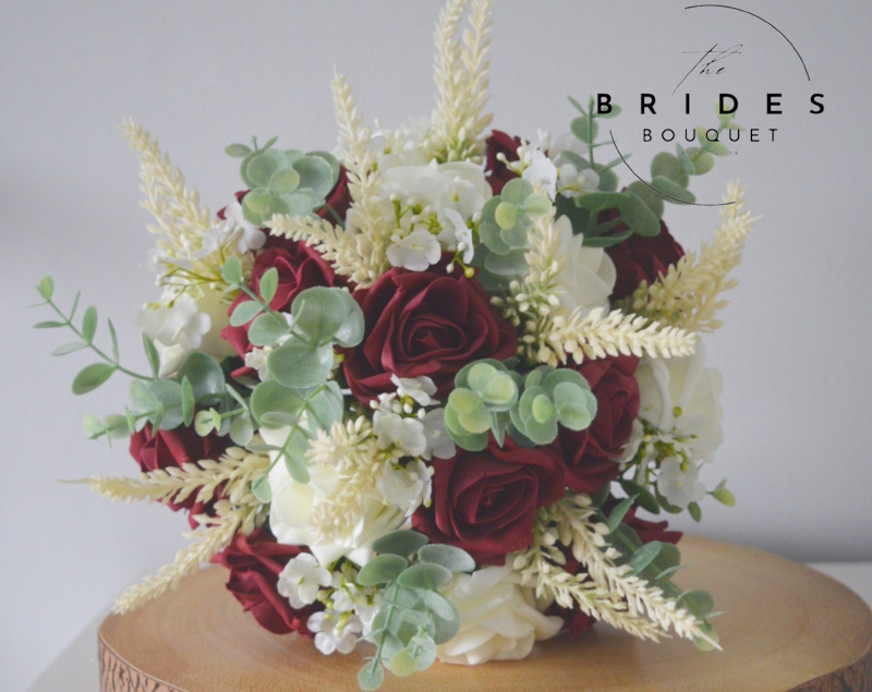 Heather & Artificial Rose Wedding Bouquets - Faux Brides Flowers