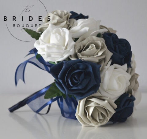 Navy Blue & Silver Wedding Bouquets - Artificial Flower Posy