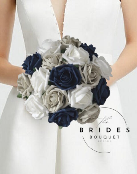 Navy Blue & Silver Wedding Bouquets - Artificial Flower Posy