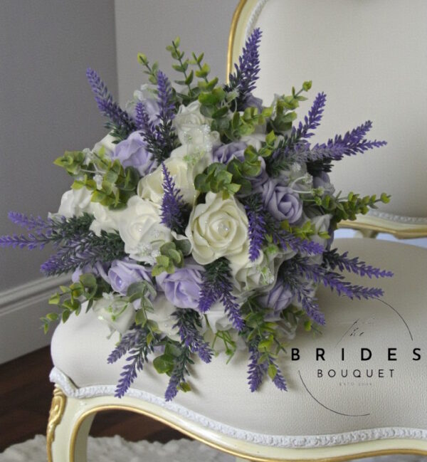 Heather & Artificial Rose Wedding Bouquets - Faux Brides Flowers