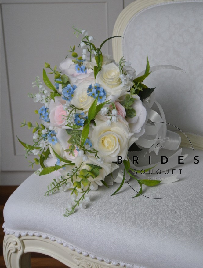 Ready to Ship Spring Bridal Bouquet – Blush Pink, Ivory & Blue